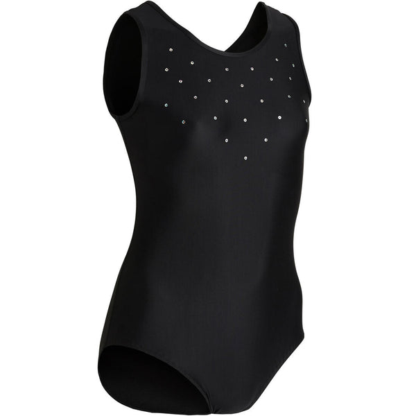 Girls Artistic Gymnastics Sleeveless Leotard Black Sequins